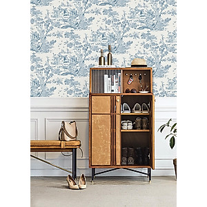 Peel and Stick Wallpaper Blue and White Wallpaper Toile Removable Self-Adhesive Wallpaper for Bedroom Bathroom Vintage Contact Paper for Walls Covering 16In×78.7In