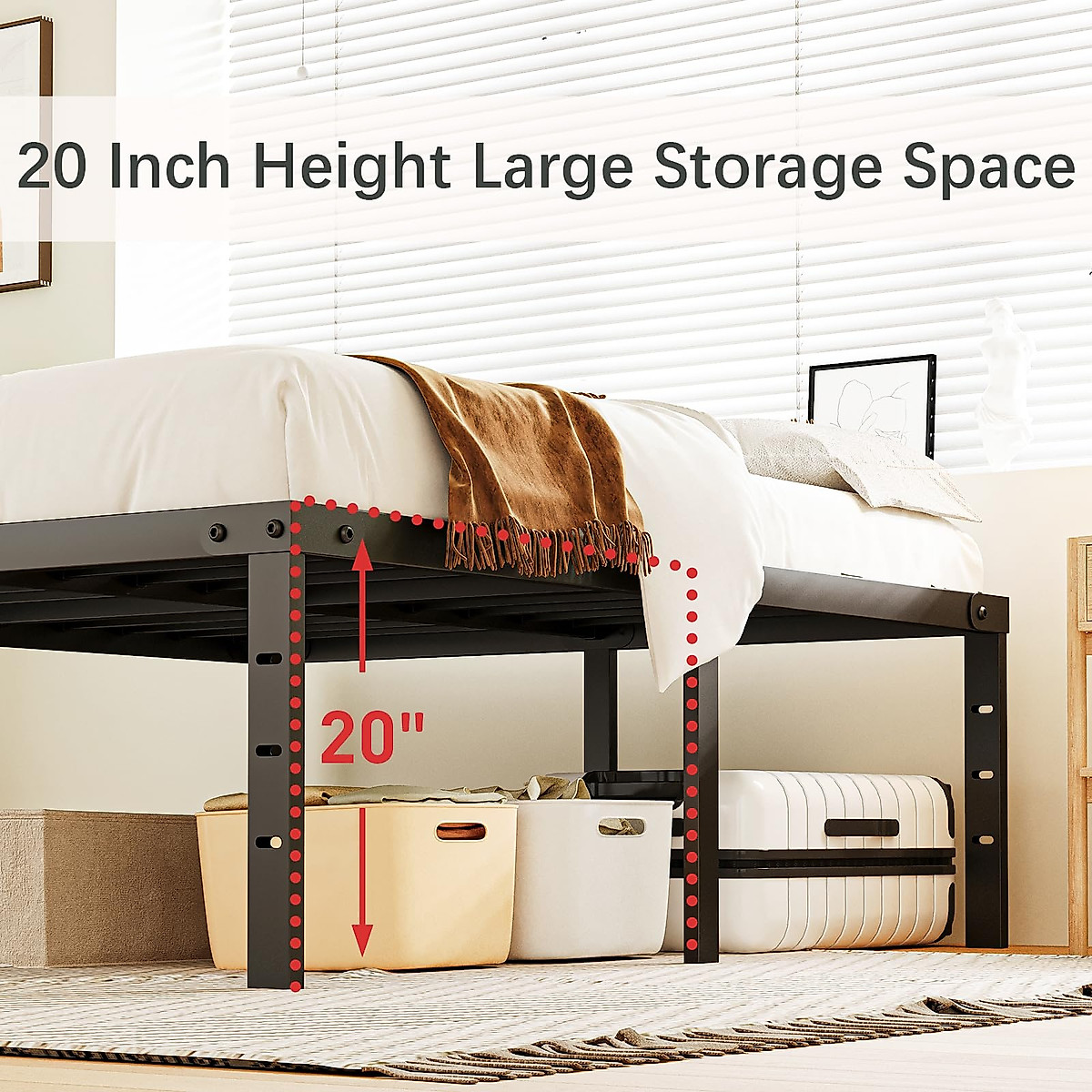 AGXI 20 Inch King Bed Frame No Box Spring Needed, Heavy Duty Tall Metal Platform with Large Storage Space, Easy Assembly Strong Bearing Capacity, Noise Free
