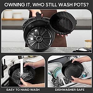 Air Fryer Silicone Liners, MIAOKE 8.5 Inch Silicone Air Fryer Liners with Silicone Oil Brush and Anti-Scald Gloves Set Heat Resistant Easy Cleaning Reusable Air Fryer Accessories 5 Pack- (Red/Black)