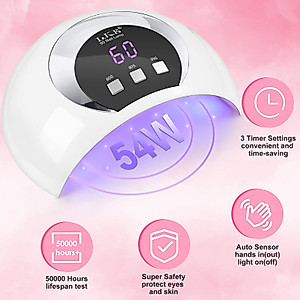 Wisdompark UV LED Nail Lamp, 54W UV Light for Gel Nails with Automatic Sensor/3 Timer Setting Professional Nail Dryer Gel Polish Curing Lamp Nail Art Tools (White) (54, Watts)