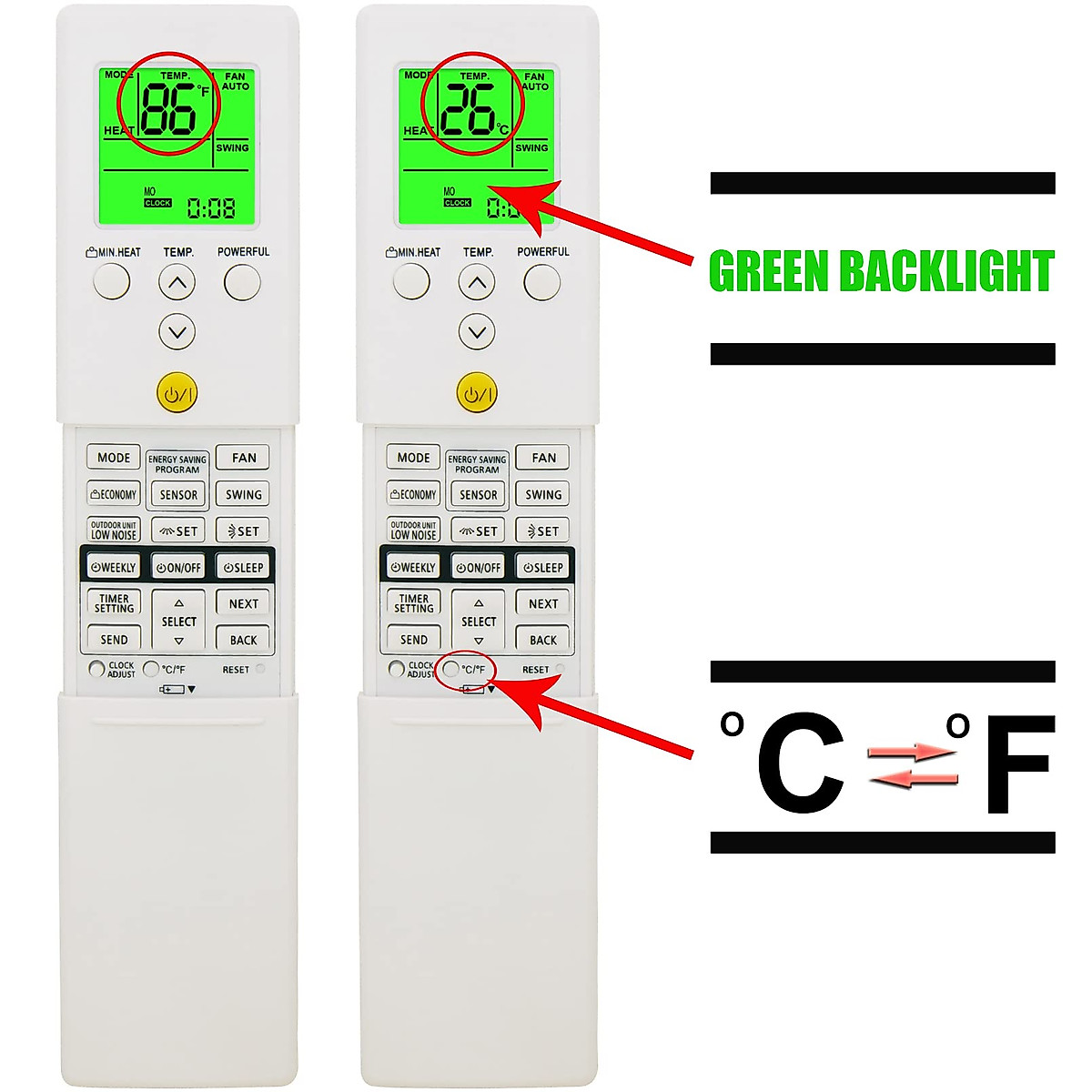 Compatible with Fujitsu Air Conditioner Remote Control AR-REF1U ARREF1U ASU9RLS3 ASU12RLS3 ASU15RLS3 Display in Both Fahrenheit and Celsius