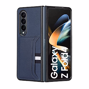 Asuwish Phone Case for Samsung Galaxy Z Fold 4 5G 2022 Cover with Credit Card Holder Slot and Slim Thin Rugged Hybrid Protective Leather Cell Accessories ZFold4 Z4 Fold4 4Z ZFold45G Women Men Blue