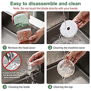 RUPOHU Wireless Electric Mini Food Choppers, Green Powerful Electric Garlic Chopper，Small Food Processor For Garlic Pepper Chili Onion Celery Ginger Meat with Spoon and Brush（100+250ml)