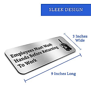 Employees Must Wash Hands Sign (Brushed Aluminum 9 in x 3 in) - Wash your Hands Sign - Restroom Signs for Business - Restaurant Signs