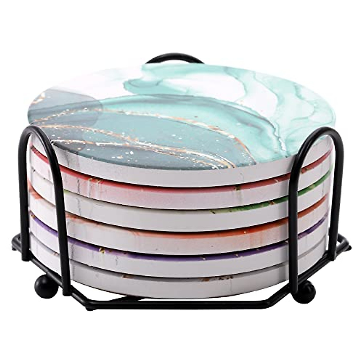 Kingrol 6 Pack Metal Coaster Holders, Coaster Stands for 4-Inch Round and Square Coasters, Hold 4 to 6 Coasters, Black