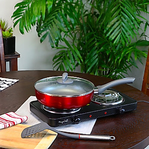 Oster Herscher Non-Stick Aluminum Saute Lid, Tanslucent, 3.5 QT Sauce Pan, Translucent Red