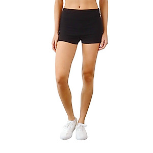 Pure Look Women’s Fold Over Waist Stretch Cotton Active Yoga Shorts, Large, Black