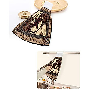 Kitchen Hanging Towel, Hand Towels with Loop Rustic Farmhouse USA Stars on Chic Map 1 Pack Soft Absorbent Tie Towel for Bathroom Retro Wood Plank Tea Bar Dish Cloths Home Cleaning Terry