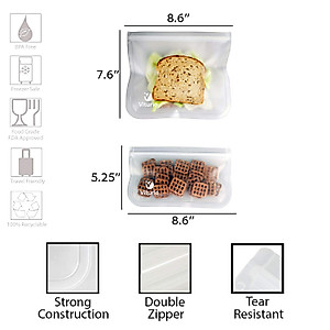 Viturio Reusable Food Storage Bags – 20 BPA-Free Leakproof Ziplock Bags Made of Recyclable, Food Grade, Extra-Thick PEVA Plastic – 10 Medium Sandwich Bags and 10 Small Snack Bags