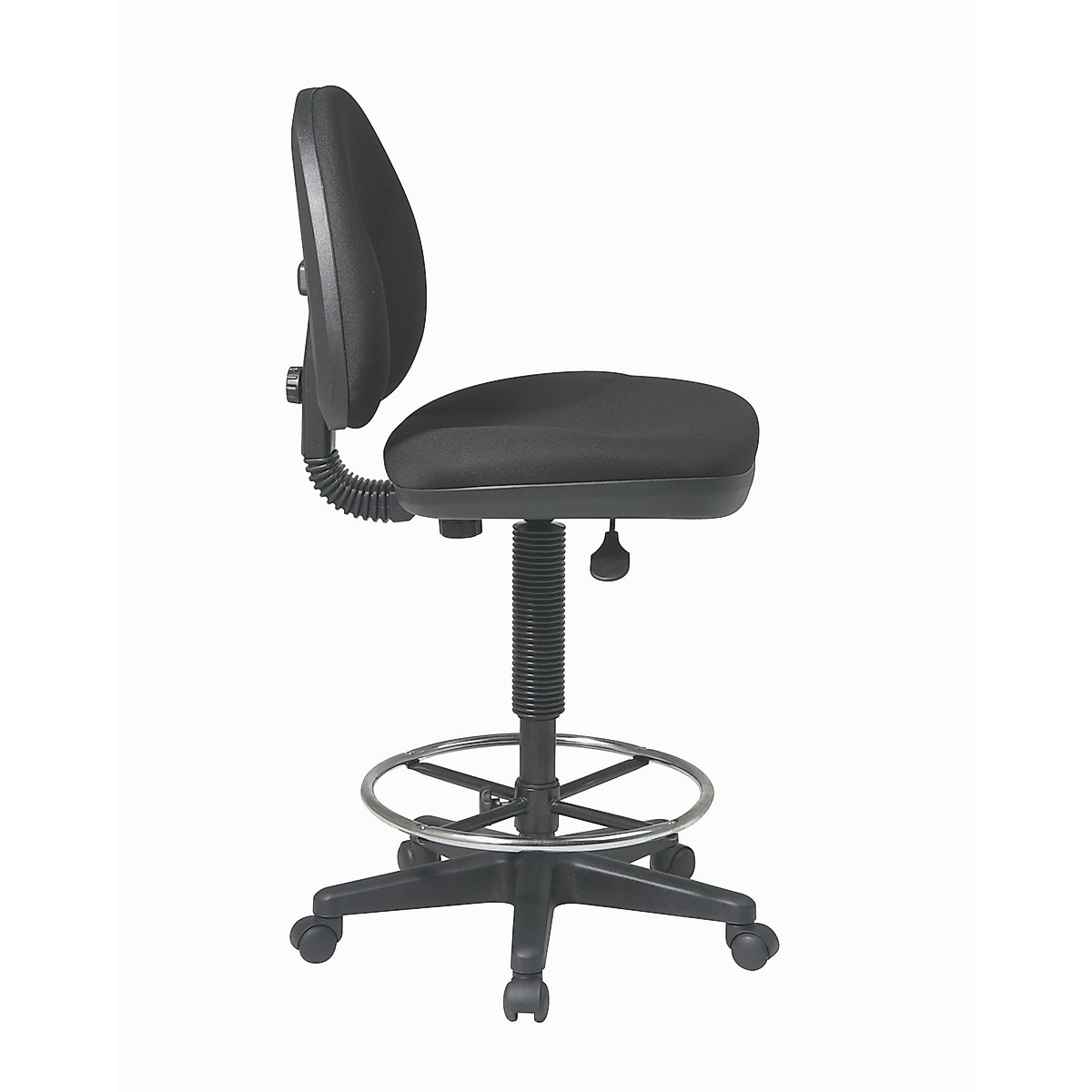 Office Star DC Series Drafting Chair with Sculptured Seat and Back, Built-in Lumbar Support and Adjustable Foot Ring, Icon Black Fabric