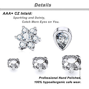 Ocptiy Dermal Piercing Jewelry Kit Dermal Tops 14G G23 Titanium Dermal Anchor Internally Threaded Flower Heart Dermal Replacement Piercing diamond Gen CZ Tops Balls Jewelry for Women Men 6mm 8mm