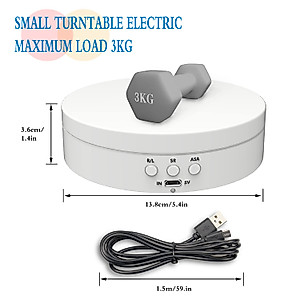 5.4 inch Electric Rotating Display Stand, 6.6 LbS 360 Degree Rotating Turntable Motorized Rotating Stand Display Table for Photography for Display Jewelry,Watch, 3D Models,Digital Product (White)