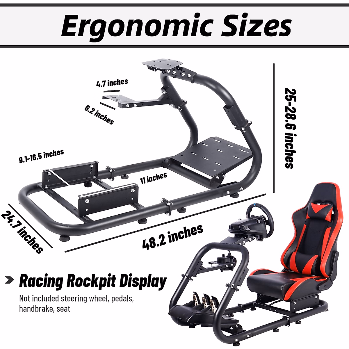 Minneer Racing Wheel Stand Simulator Cockpit Height Adjustable Gaming Steering Frame Compatible for T500,T30,T300RS,FANTEC,T3PA/TGT,logitech G25,G29,G92,G923 Wheel&Pedals Not Included