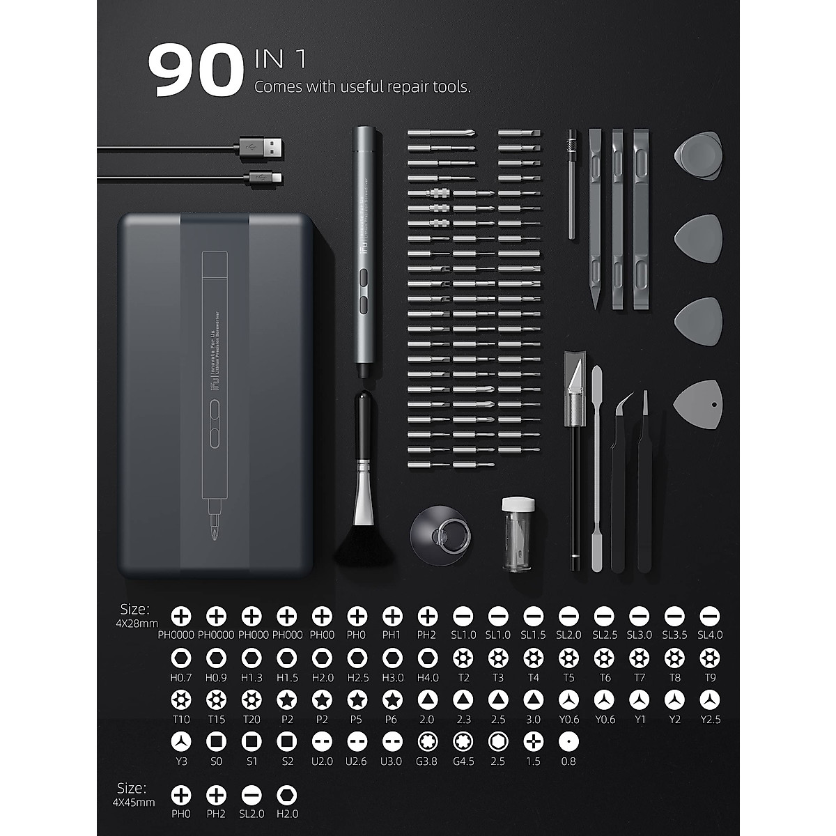 iFu Mini Electric Screwdriver, 90 in 1 Precision Screwdriver Set – Small Cordless Power Screwdriver with LED Light & 64 Magnetic Bits, Repair Tool for Phone Laptop Camera Watch Computer