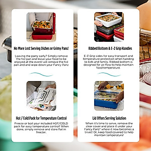 Fancy Panz Premium, Serving Tray for Food, Made in the USA Foil Pan Carrier, Stackable Aluminum Pan Holders, Travel Casserole Carrier, Red