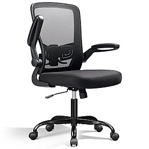 DEVAISE Mesh Office Chair, Ergonomic Computer Chair with Flip-up Arms and Lumbar Support, Tall Adjustable Desk Chair 300 lb Capacity, Black