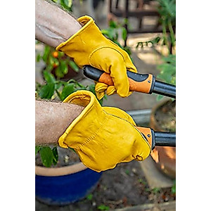 G & F Products 6203L-3 Premium Genuine Grain Cowhide Leathers with Reinforced Patch Palm, Work Gloves, Drivers Glove 3-Pair, Large, Yellow