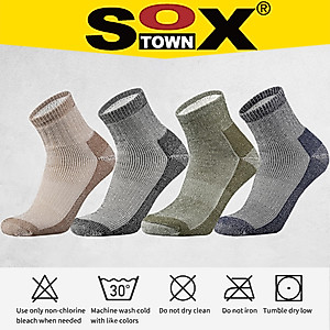 SOX TOWN Merino Wool Low Cut Quarter Socks with Heavy Cushion Ankle Moisture Wicking Warm for Men Outdoor Hiking Hike Cycling(Black L)