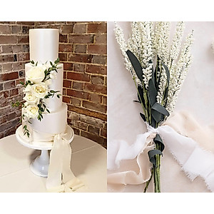 Maclemon Handmade Fringe Dusty Rose Nude Pink Mauve Chiffon Silk Ribbon 3 Rolls 2" x 7Yd Ribbons Set for Wedding Invitations,Bridal Bouquets,Gifts Wrapping,DIY Crafts