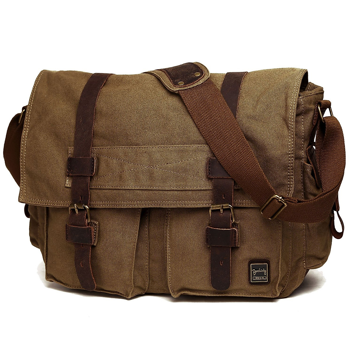 Berchirly Mens Military Canvas Messenger Bag Crossbody College Shoulder Bags Sling Satchel For 17.3Inch Laptop