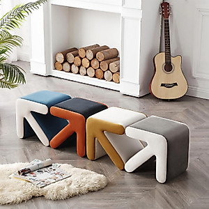 Small Footstool Ottoman, Modern Velvet Upholstered Foot Stool Ottoman, Dressing Makeup Accent Chair, Sofa Footrest Extra Seating for Living Room Bedroom Small Spaces Apartment Office (Black + Orange)