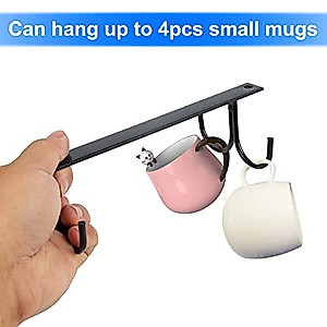 3 Pack Under Cabinet Mug Holder Rack, Mug Organizer Cup Holder Shelf with 12 Hanging Hooks for Mugs, Coffee Cups and Kitchen Utensils Display