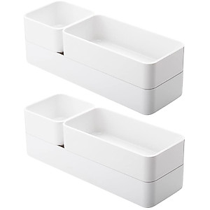 RAUVOLFIA Plastic Drawer Organizer Set, Bathroom Vanity Drawer Organizer Trays Dividers, Versatile Storage Bins for Makeup, Jewelry and Office, Desk, Bathroom, Bedroom, Kitchen (White-6 Pack)