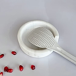 StonePlus Natural Marble Round Small Spoon Rest for Stove Top Spatula Fork Ladle Utensil Rest Keeper,Cooking Spoon Organizer,Kitchen Tool Spoon Holder (Jazz White)