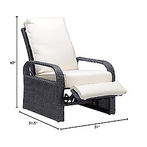 Babylon Outdoor Recliner Wicker Patio Adjustable Recliner Chair with Cushions, Rust-Resistant Aluminum Frame,All-Weather Resin Rattan, Grey&White