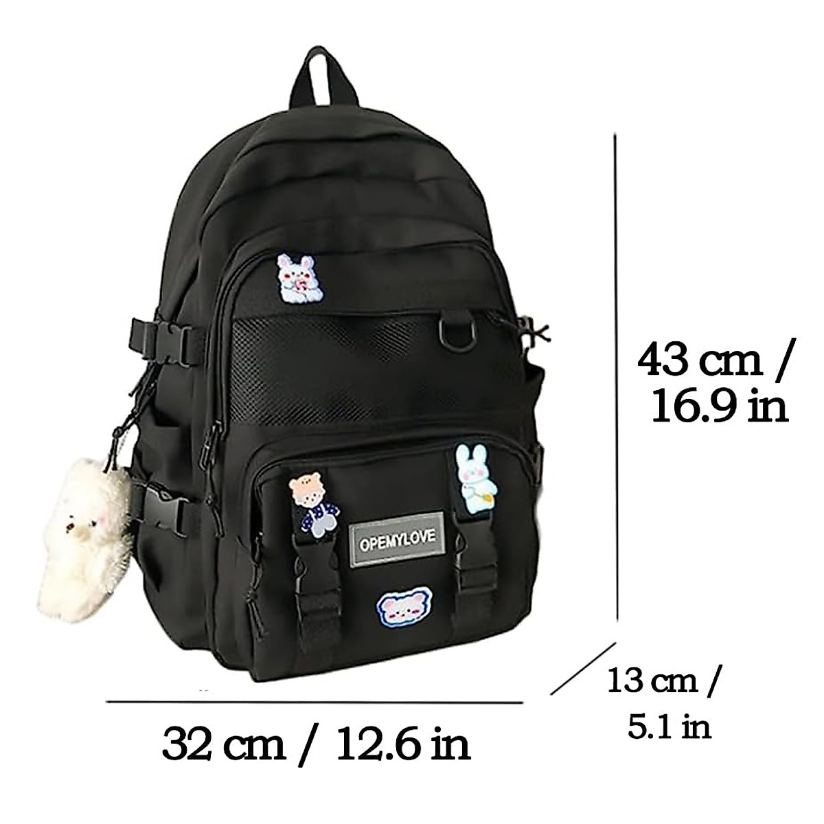 ASNAT Cute Backpack with Kawaii Pin and Accessories Back to School Bag Large Capacity (Red)