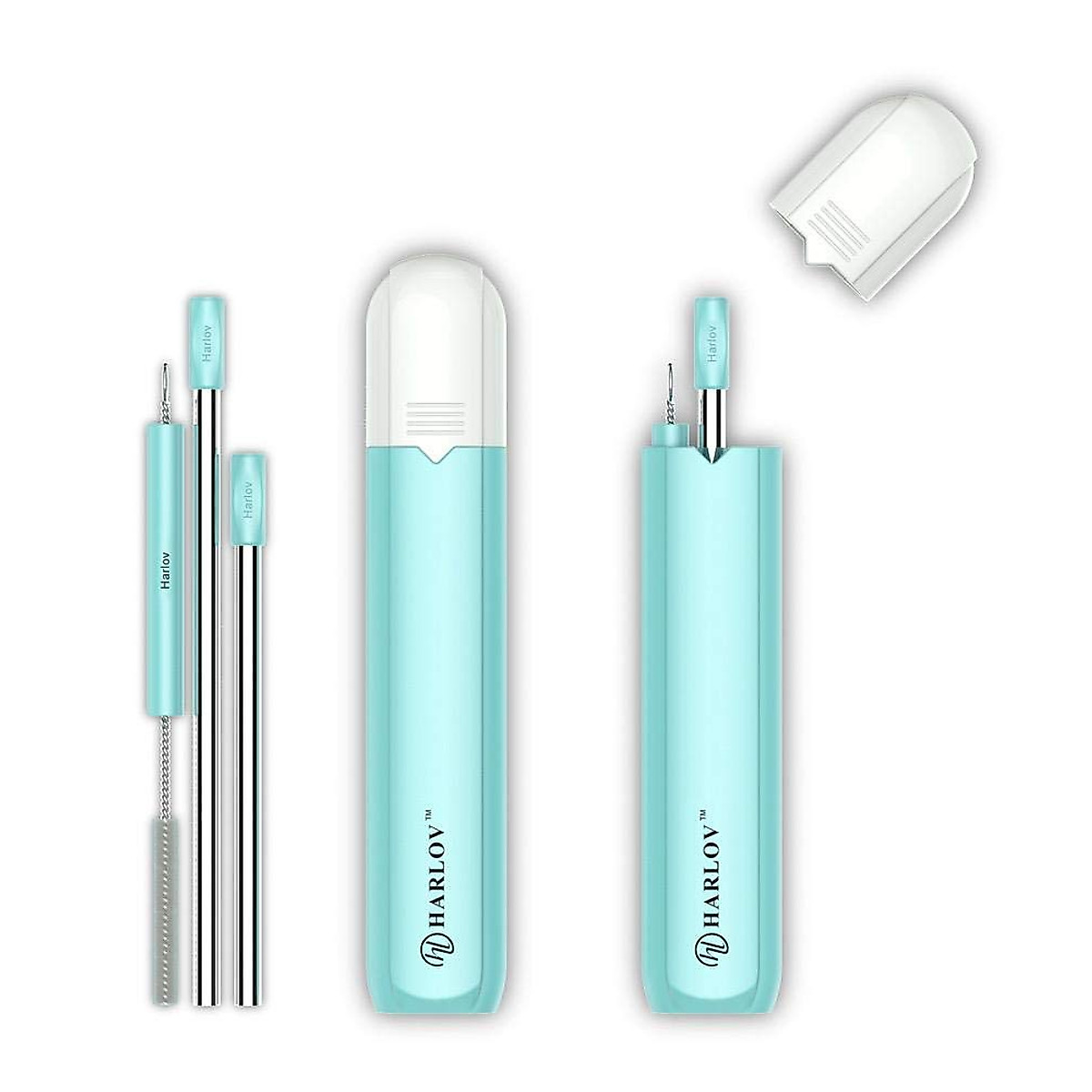 STAINLESS STEEL 3-WAY PERSONAL POCKET STRAW, Reusable, Portable, 3 Sizes, Stainless-Steel Drinking Straws, with Silicone Connecting Sleeve, Cleaning Brush, and Carrying Case for Personal Use