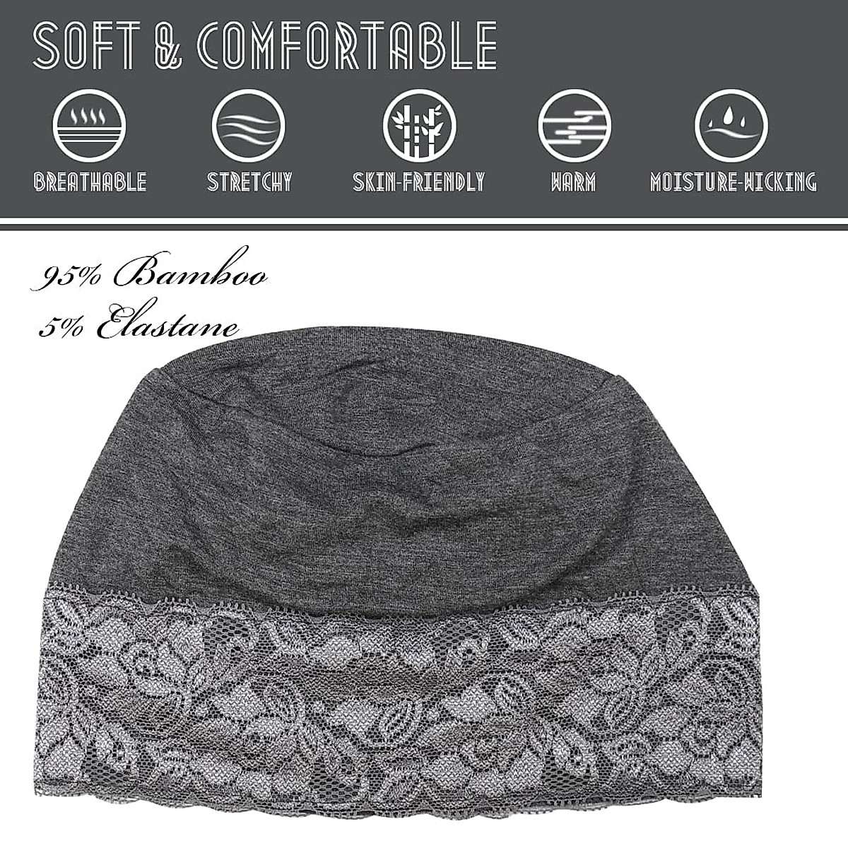 Lace Turban Head Wrap Head Coverings for Women Sleep Caps for Women Short Hair Grey