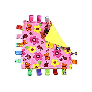 G-Tree Pink Flower Tag Comforter Security Blankets with Colorful Tags Infants Toddlers Soft Plush Taggie Blanket Newborn Baby Girl Gift