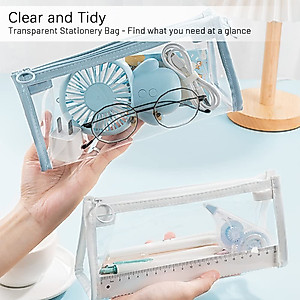 TIE-DailyNec 4 PCS Pencil Cases Pen Pouch Clear Transparent Marker Pouch with Zipper, Exam Pencil Storage Bag Travel Cosmetic Makeup Bag, Stationery Toiletries Organizer for Students Adults Teen