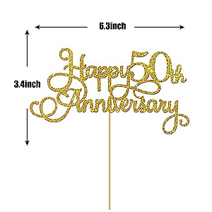 Gold Glitter Happy 50th Anniversary Cake Topper - for 50th Wedding Anniversary / 50th Birthday Party Cake Decorations Supplies, Cheers to 50 Years Sign