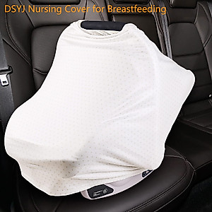 DSYJ Nursing Covers for Breastfeeding Poncho Cover, Soft & Breathable Fabric, 360° Full Privacy Universal Fit Multi Use 8-in-1 for Baby Car Seat Cocoon Feeding Canopy White