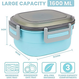 Bugucat Bento Box 54 Oz, Lunch Box with 3 Compartments and Cutlery, Reusable Lunch Containers with Ice Pack, Adults Food Storage Containers for Work Picnic, Dishwasher-safe, BPA-Free