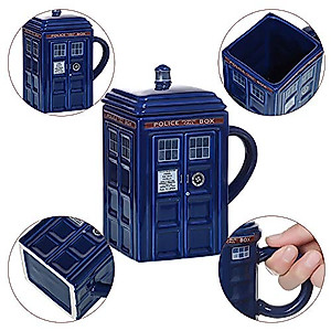 Doctor Tardis Police Box Ceramic Mug Cup with Lid Cover for Tea Coffee Mug Funny Creative Gift Kids Men