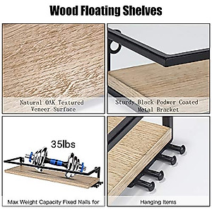 Weien Wood Floating Wall Shelves with Metal Frame, Wall Mounted Storage Shelves for Kitchen, Bathroom,Modern Hanging Shelf Set of 2