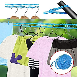 Clothes Hangers AEYTLOI 10pcs Colorful Travel Hangers with 1 Pack Clothesline, Portable Folding Coat Hangers Plastic Hangers, Travel Accessories Clothes Drying Rack for Travel