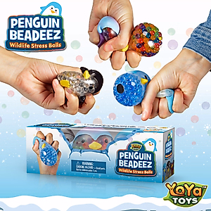 Penguin Stress Balls 3-Pack - Squishy Squeeze Fidget Ball Set for Stress Relief, Autism, ADHD - Cute Penguin Lovers Gift - Includes Blue, Black, Colorful Animal Squishies - Fun & Relaxing to Squish