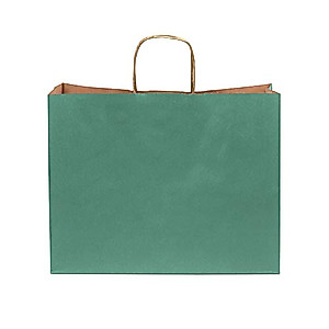 Green Gift Bags - 16x6x12 Inch 100 Pack Large Kraft Paper Shopping Bags with Handles, Craft Totes in Bulk for Boutiques, Small Business, Retail Stores, Birthday Parties, Jewelry, Merchandise