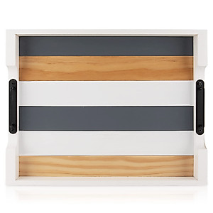 Serving Tray Wooden with Handle for Ottoman, Rustic Rectangle Coffee Tray for Eating, Size 17''x13'', Multicolor