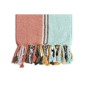 Creative Co-Op DF2410 60" L x 50" W Recycled Cotton Blend Striped Braided Fringe Throw, Multicolor
