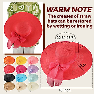 Tigeen 24 Pcs Sun Straw Hats for Women Bowknot Wide Brim 22.1-22.4 Inches Foldable Women's Floppy Hat Uv Protection UPF 50+ Summer Beach Cap for Girls Ladies, 12 Colors Multicolor