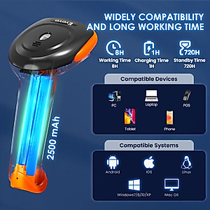 Eyoyo 2D QR Bluetooth Barcode Scanner Wireless, 2500mAh Handheld Cordless USB Wired 1D UPC Bar Code Reader for Book Library, Warehouse Inventory Compatible with iPad, Android Phone, iPhone, Laptop