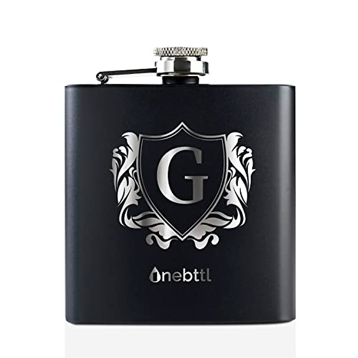 Onebttl Flasks for Liquor with Initials, Monogrammed Stainless Steel 6oz Hip Flask for Men Women, Funny Personalized Gift for Dad, Grandpa, Boss for Birthday, Father's Day, Boss Day, Christmas - G