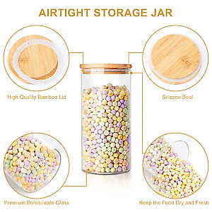 AIKWI Glass Food Storage Jars Set of 5, Airtight Glass Kitchen Canisters with Bamboo Lids, Clear Glass Canister Food Jar Kitchen Pantry Storage Container for Spaghetti, Beans, Cereal, Snacks and More