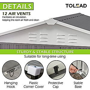 TOLEAD Metal Outdoor Storage Shed 6FT x 4FT, Outside Storage Unit with Triangular Roof & Lockable Door, Steel Utility Tool Shelter for Backyard Garden Patio Lawn, Dark Grey…