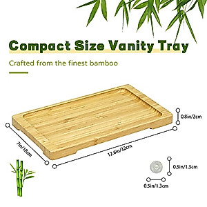 Natural Bamboo Vanity Tray, KMOTASUO Slip-Resistant Bathroom Counter Tray Toilet Tank Tray, Bamboo Tray for Bathroom Storage Tissue Soap Towel Toiletries,12.6 x 7 x 0.8 inches